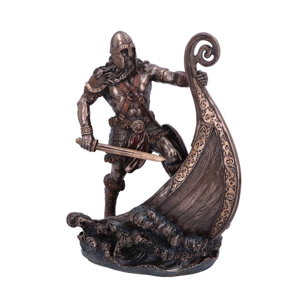 Viking On Longship Halvor Bronze Statue | Gothic Gifts