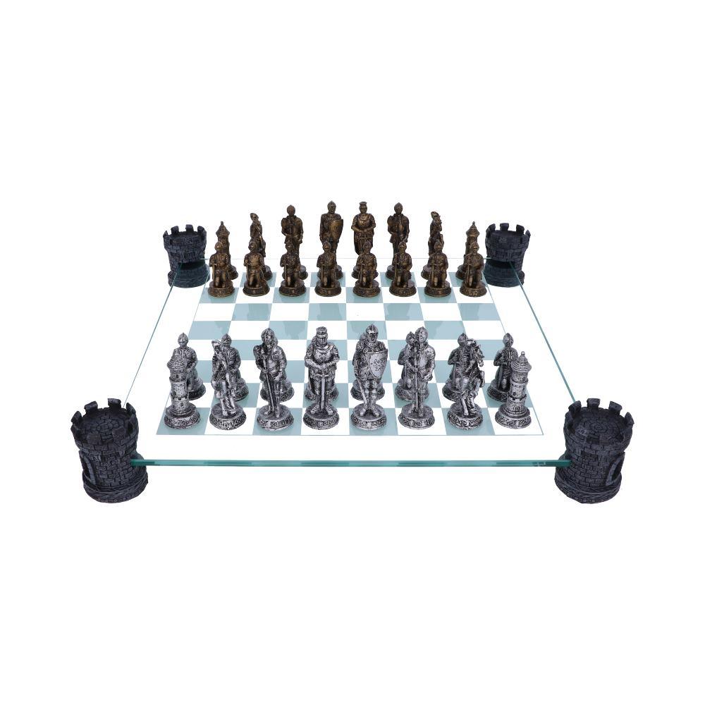 Raised Medieval Knight Chess Set With Corner Towers 43cm | Gothic Gifts