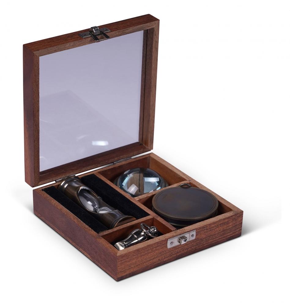 The Wallace Wooden Gift Box - Sandtimer, Compass, Magnifier & Whistle ...