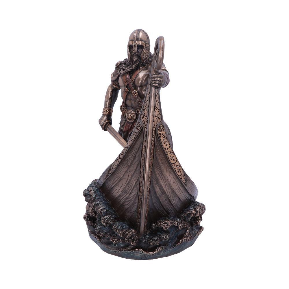 Viking On Longship Halvor Bronze Statue | Gothic Gifts