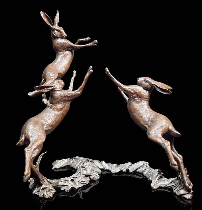 Moon Dance Hares Playing Bronze Large Figurine (Limited Edition ...