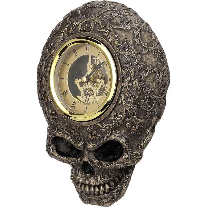 Decorative Skull Wall Clock Bronze | Gothic Gifts