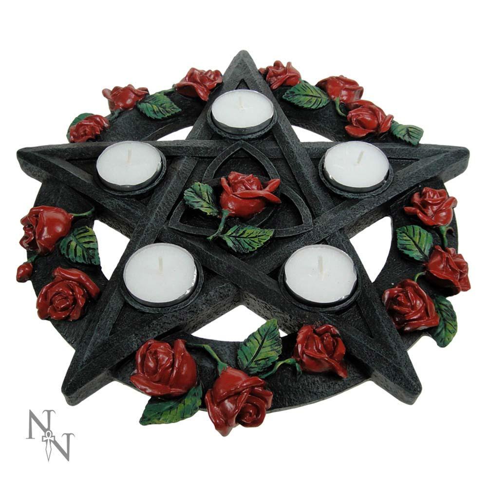 Gothic Black Pentagram Rose Tealight Holder Candle Holder | Gothic Gifts