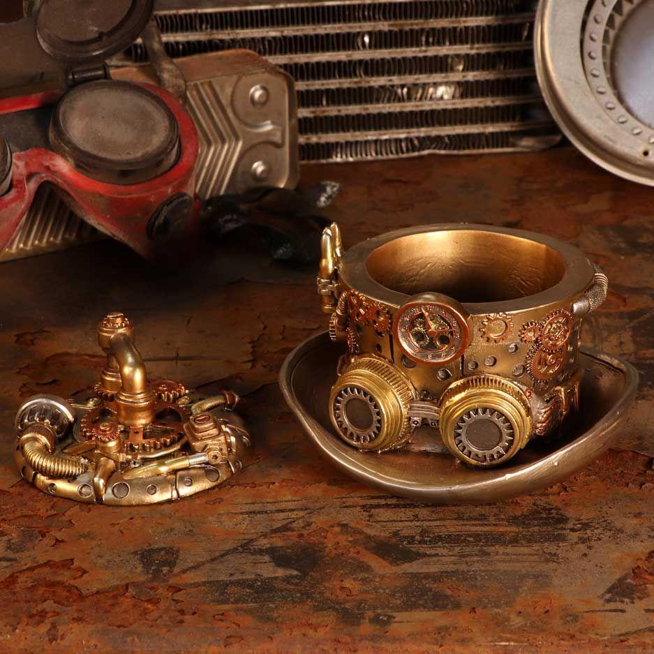 Bronze Silver Cogwork Hatter Box Steampunk Hat Storage | Gothic Gifts
