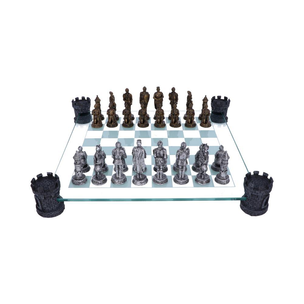 Raised Medieval Knight Chess Set With Corner Towers 43cm | Gothic Gifts