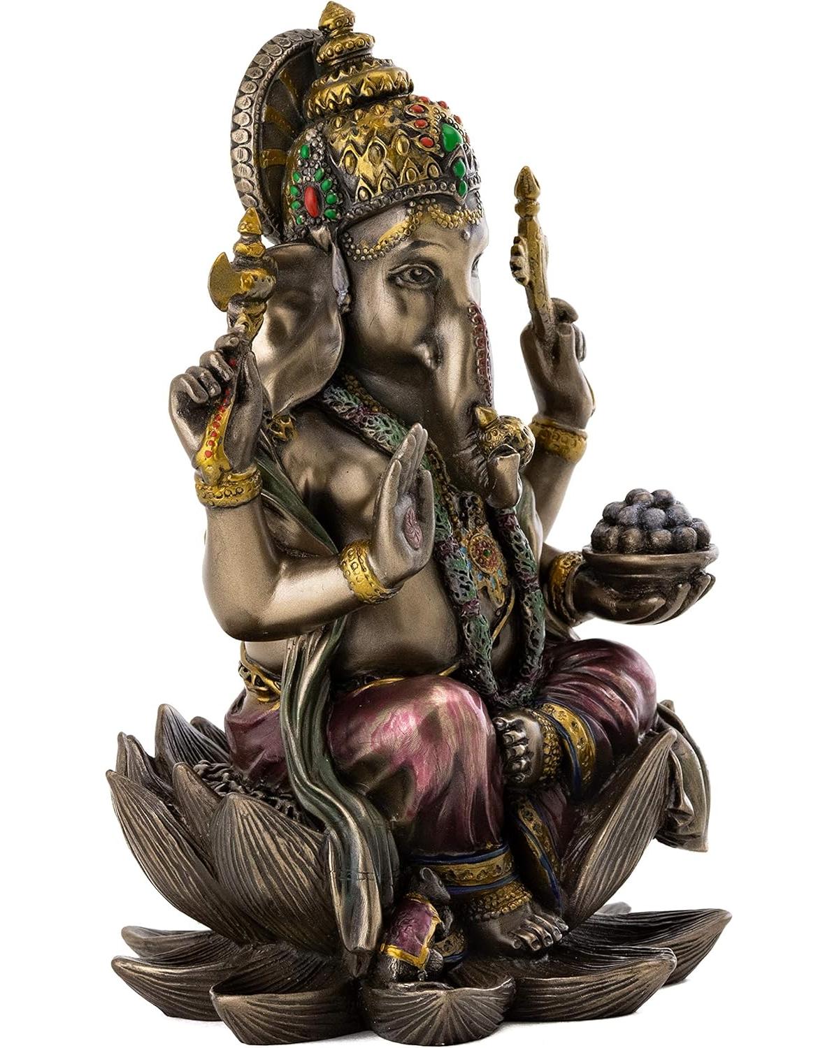 Ganesha Sitting On Lotus Bronze Figurine 18cm | Bronze Gifts