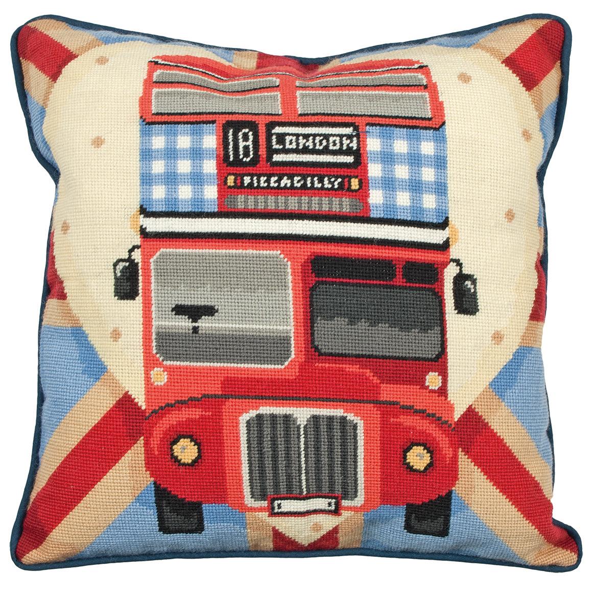 Red Bus On Union Jack - Tapestry Cushion Kit | Stitch Shop