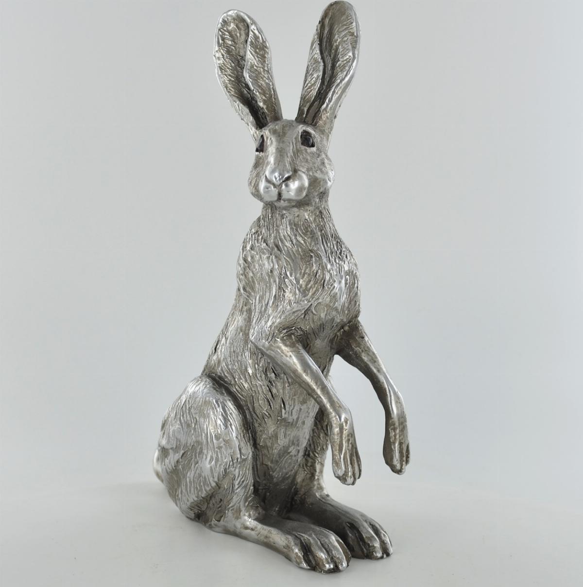 Poppy Hare Antique Silver Sculpture (Harriet Glen) | Bronze Gifts