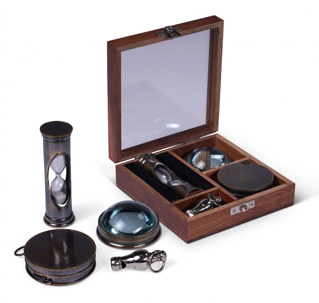 The Wallace Wooden Gift Box - Sandtimer, Compass, Magnifier & Whistle ...
