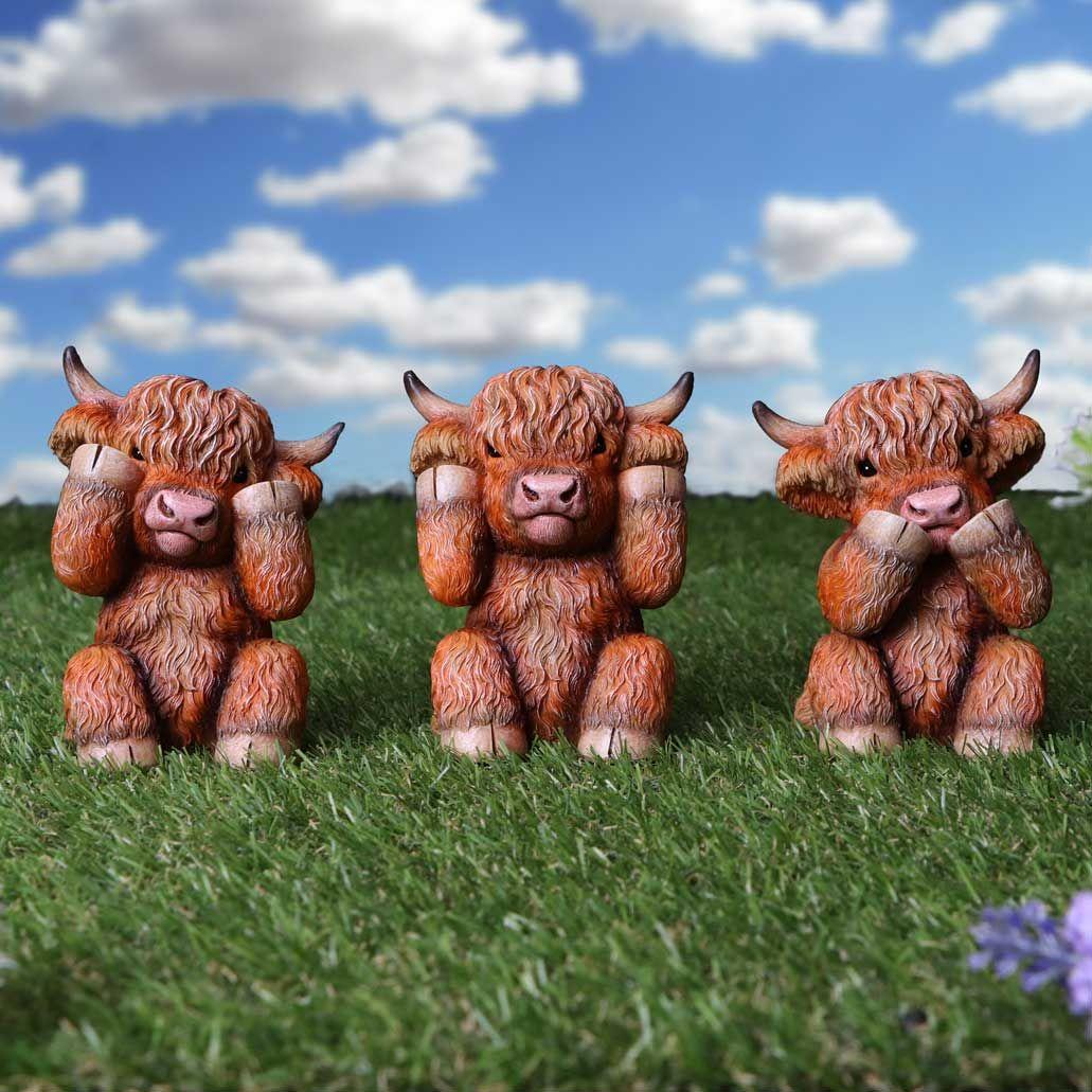 Three Wise Highland Cow Figurines | Gothic Gifts
