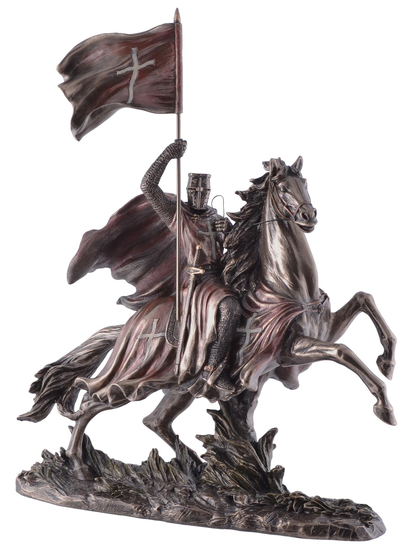 Crusader Knight Riding On Horse with Flag Bronze Figurine (By Veronese ...