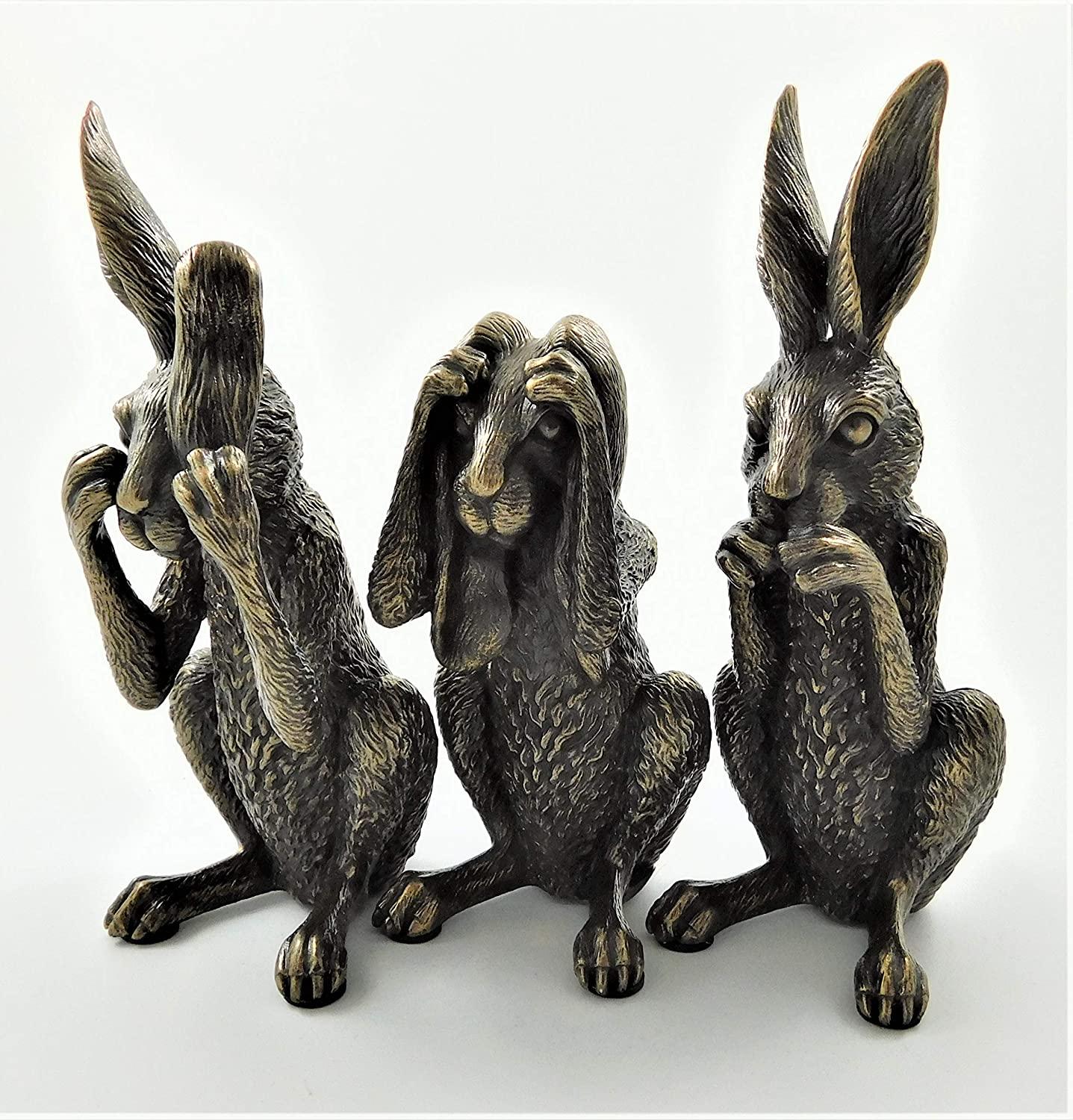Three Wise Hares Bronze Figurines | Gothic Gifts