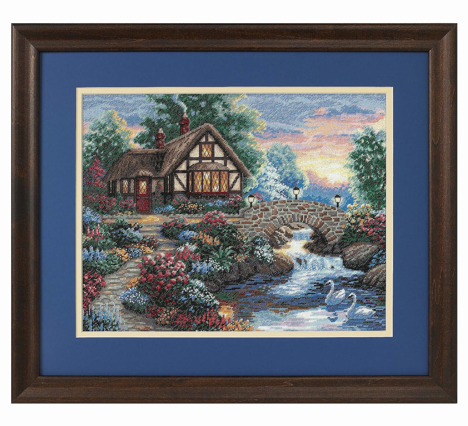 Twilight Bridge Cottage Scene - Counted Cross Stitch Kit | Stitch Shop