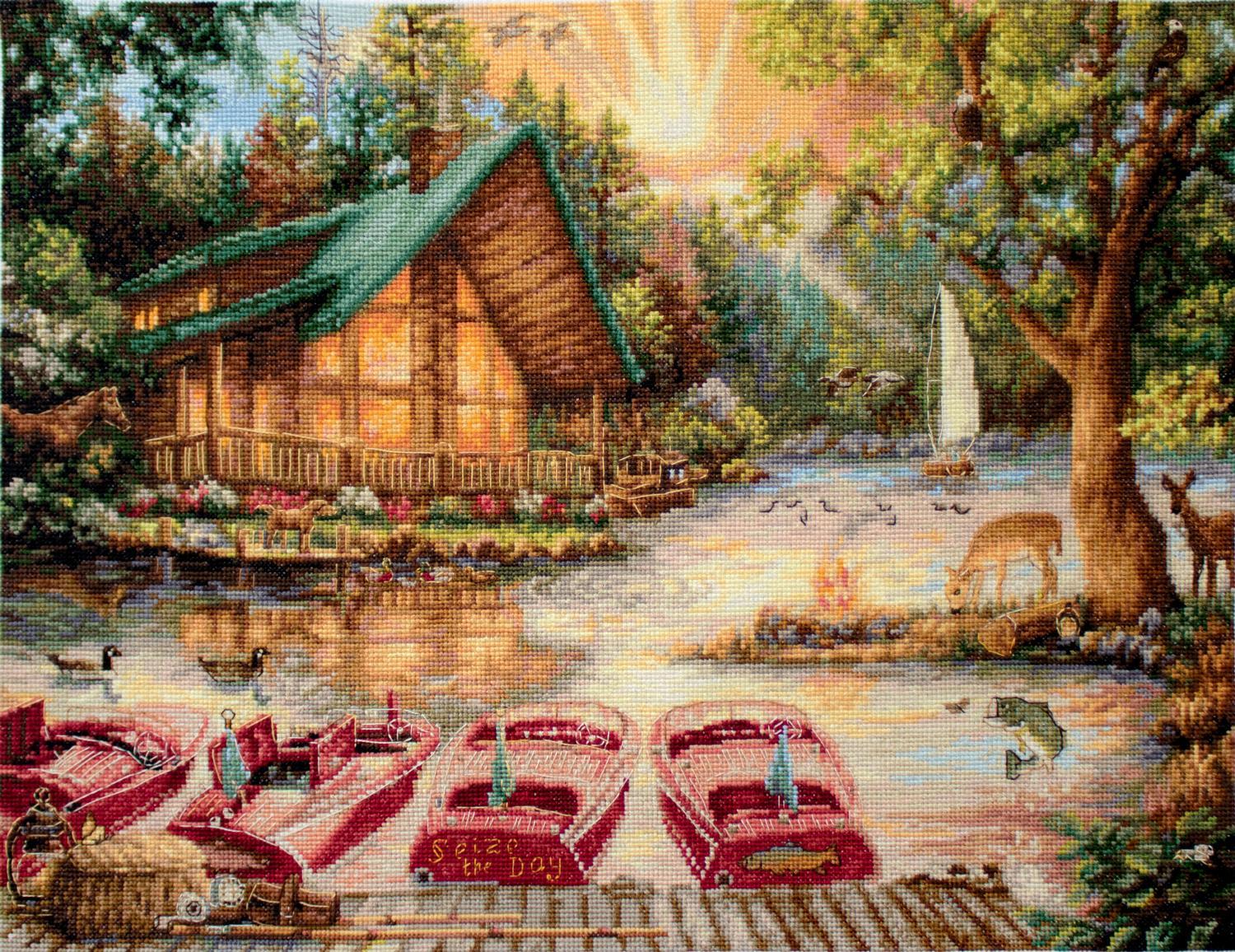 Seize the Day Lake Scene - Cross-Stitch Kit by Letistitch (Leti 963 ...