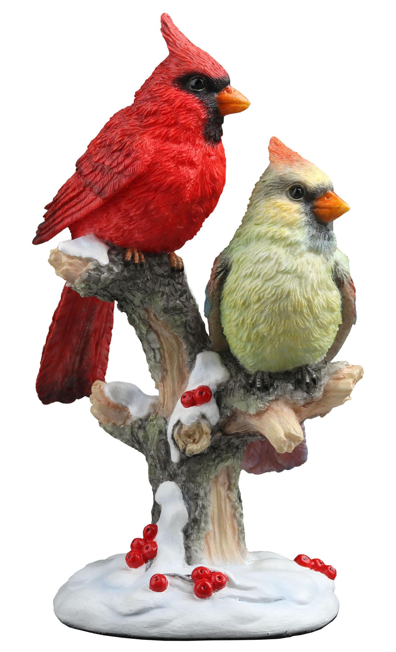 Cardinal Bird Couple Perching On Snowy Branch Figurine | Bronze Gifts
