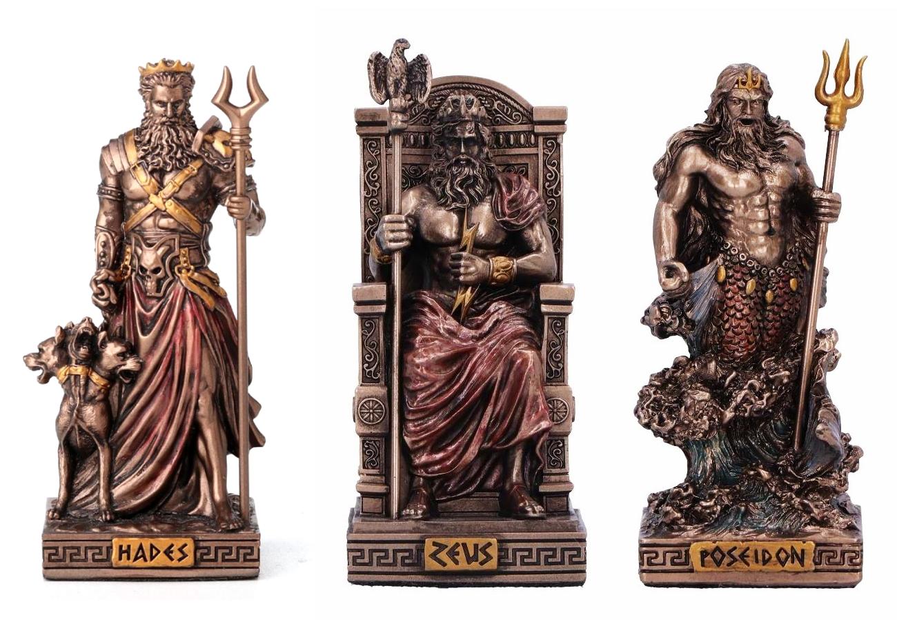 Zeus, Hades & Poseidon - Set of 3 Great Greek Gods - Bronze Miniature Figurines | Gothic Gifts