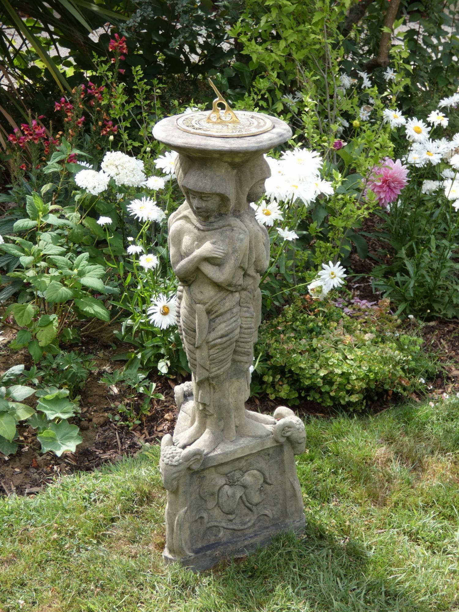 Egyptian Pedestal Stone Sculpture with Brass Sundial | Garden Statue Shop