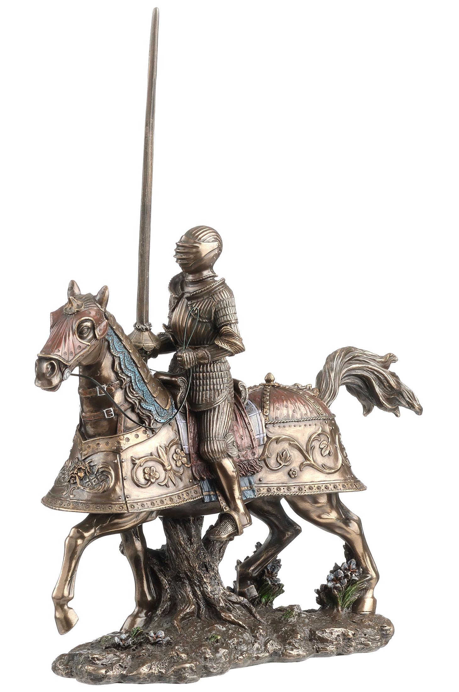 Medieval Armored Knight And Horse With Jousting Lance Bronze Figurine ...