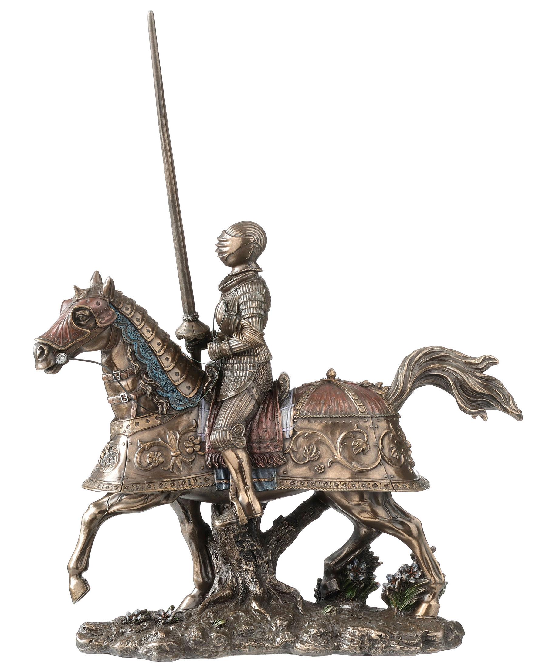 Medieval Armored Knight And Horse With Jousting Lance Bronze Figurine ...