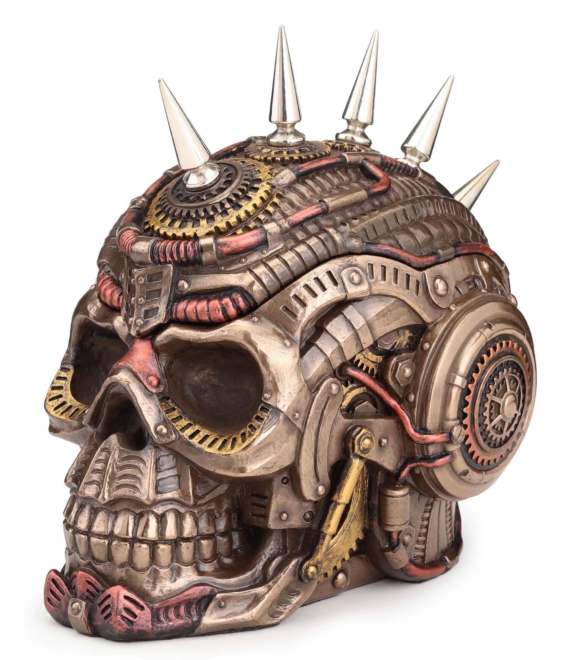 Steampunk Chrome Spike Draugr Skull Trinket Box Bronze Figurine (By Veronese) | Bronze Gifts