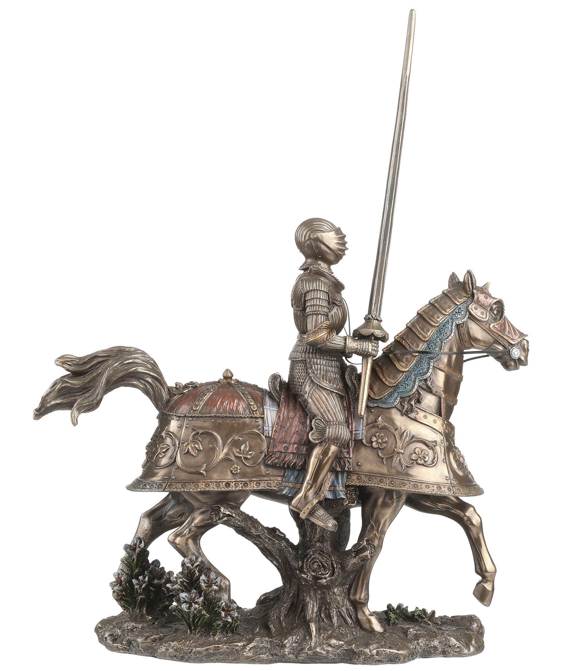 Medieval Armored Knight And Horse With Jousting Lance Bronze Figurine ...