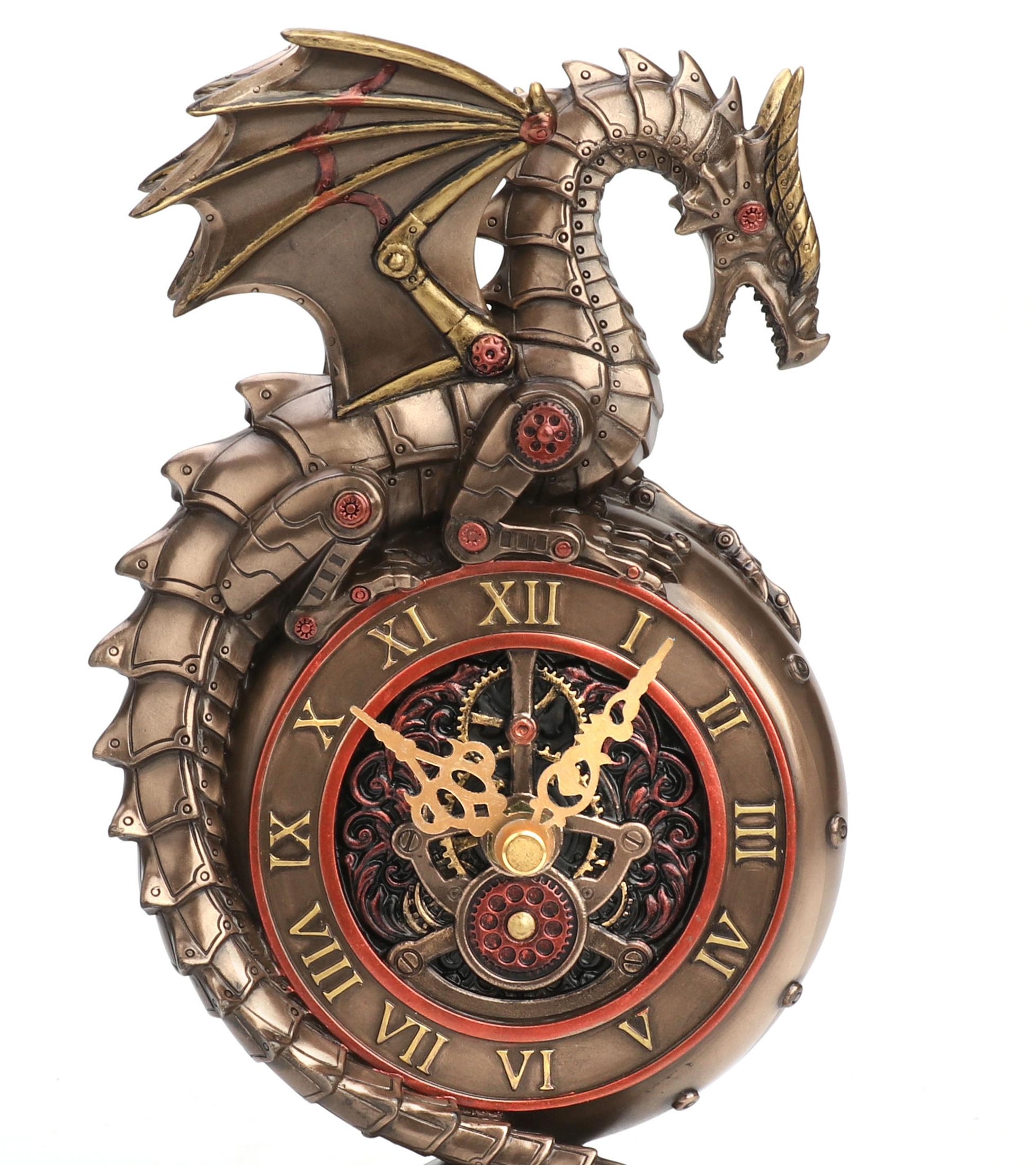 Steampunk Mechanical Dragon Mantel Clock Bronze Figurine (By Veronese ...