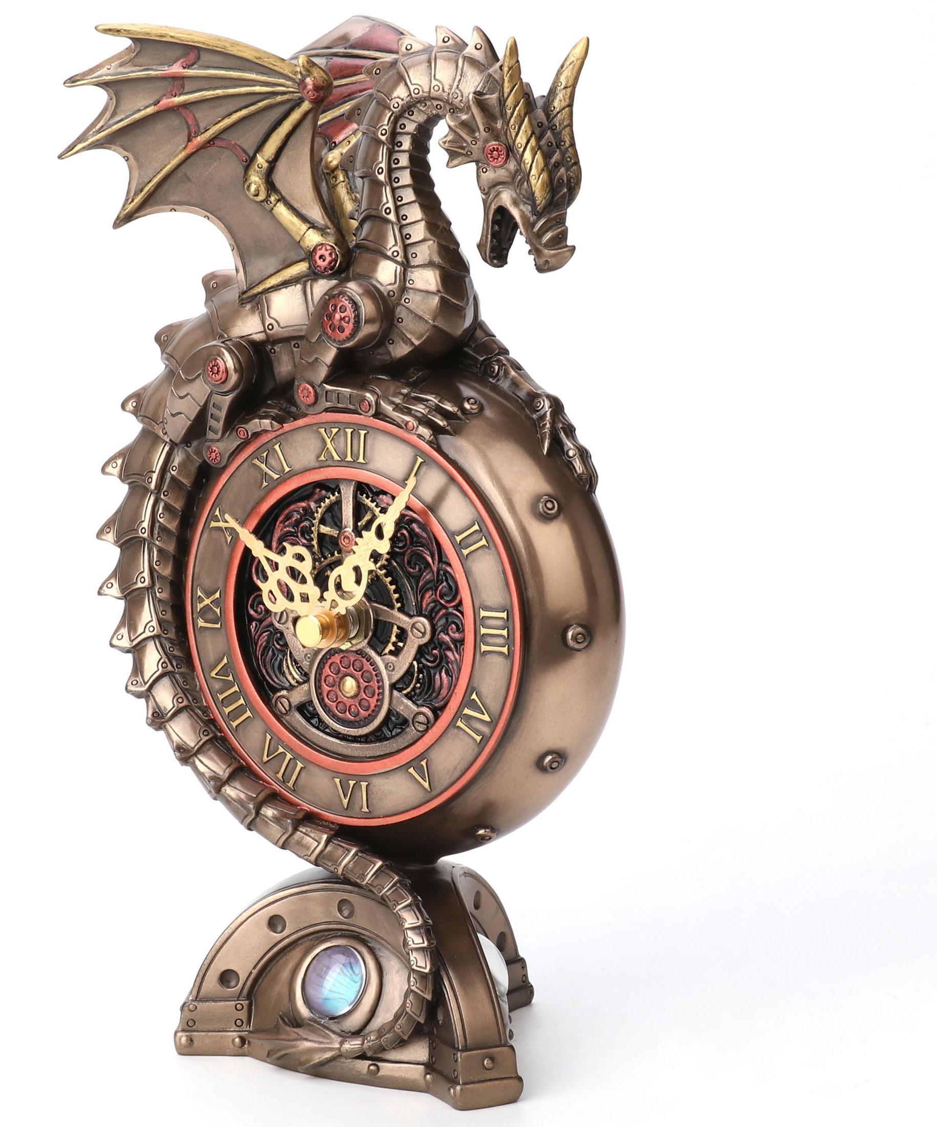 Steampunk Mechanical Dragon Mantel Clock Bronze Figurine (By Veronese ...