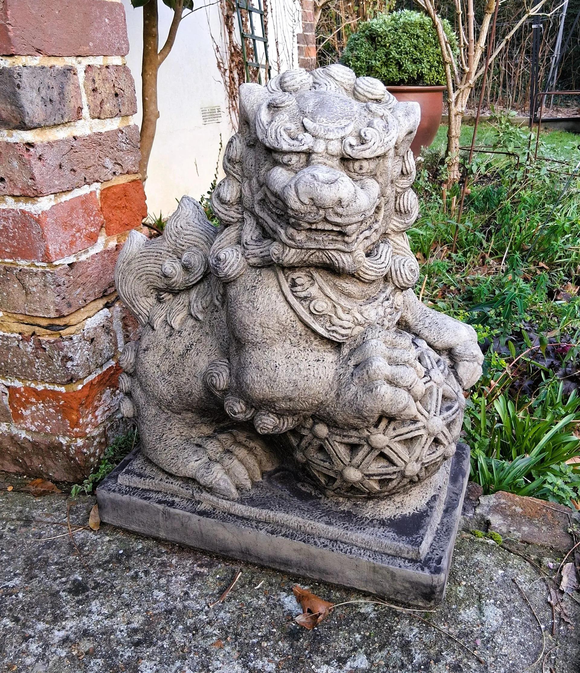 Pair of Foo Dogs - Chinese Guardian Lions - Garden Stone Statues ...