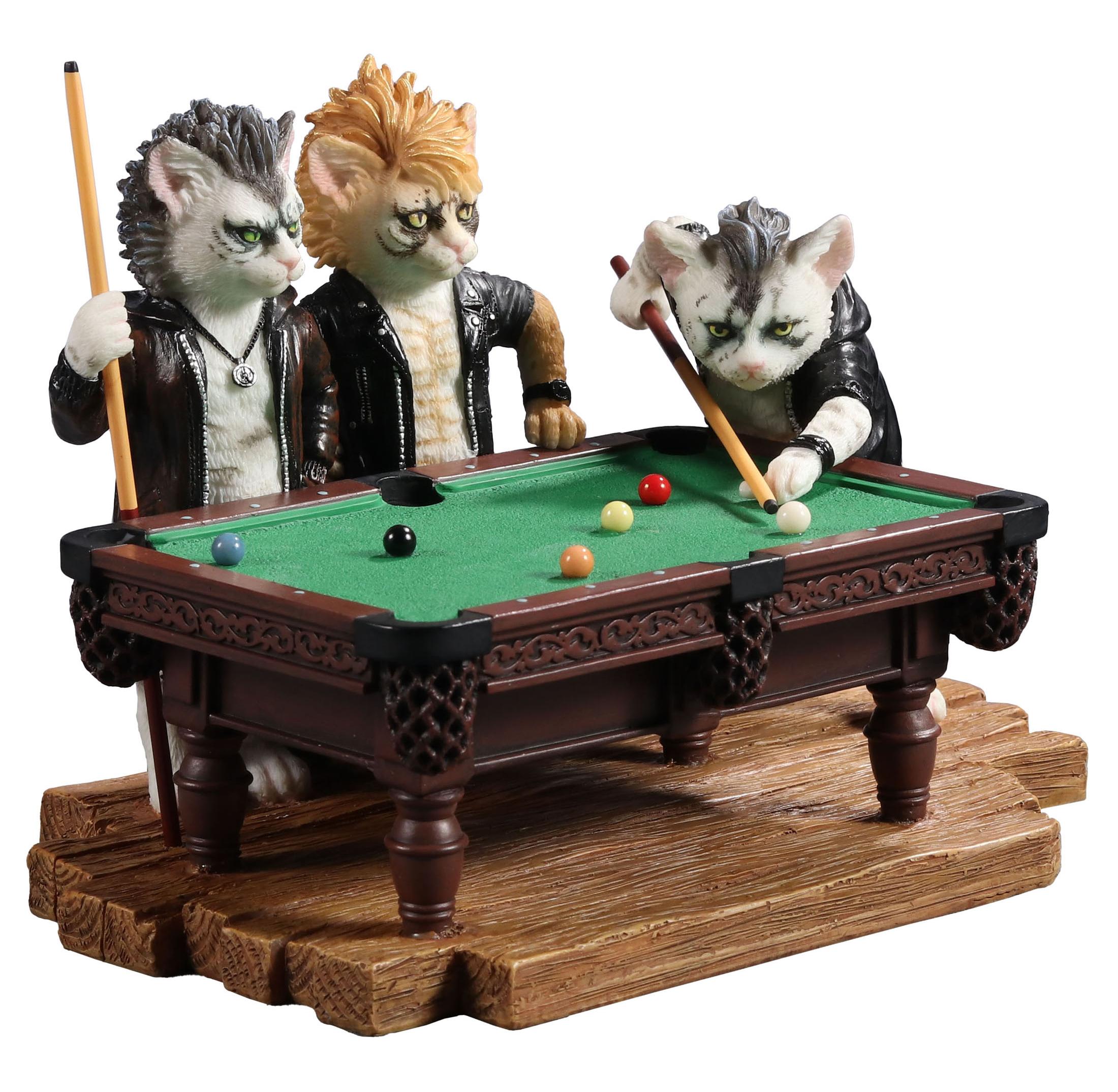 Edgy Cats Playing Pool Figurine (By Veronese) | Gothic Gifts