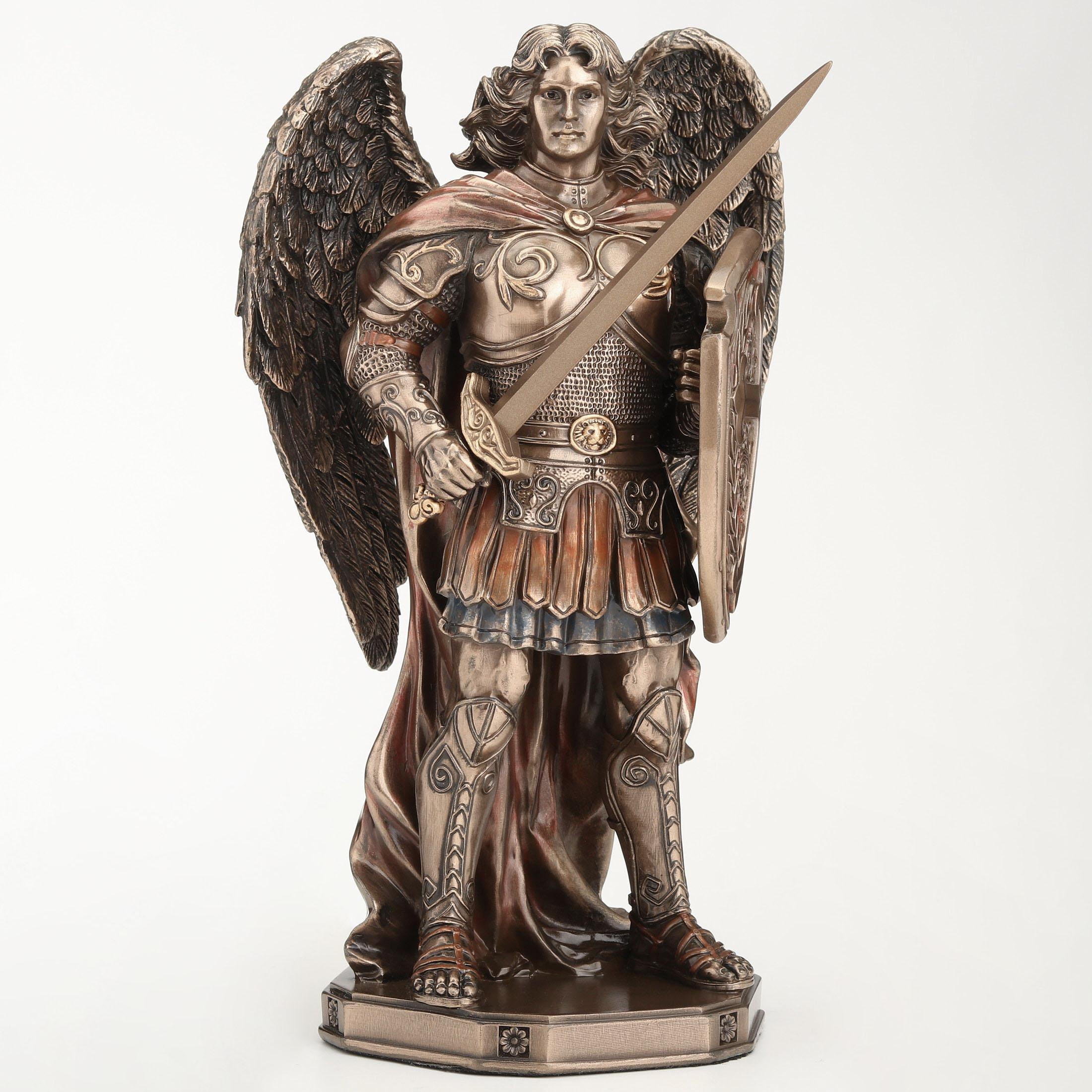 Archangel Saint Michael Wielding Sword and Shield - Bronze Figurine ...