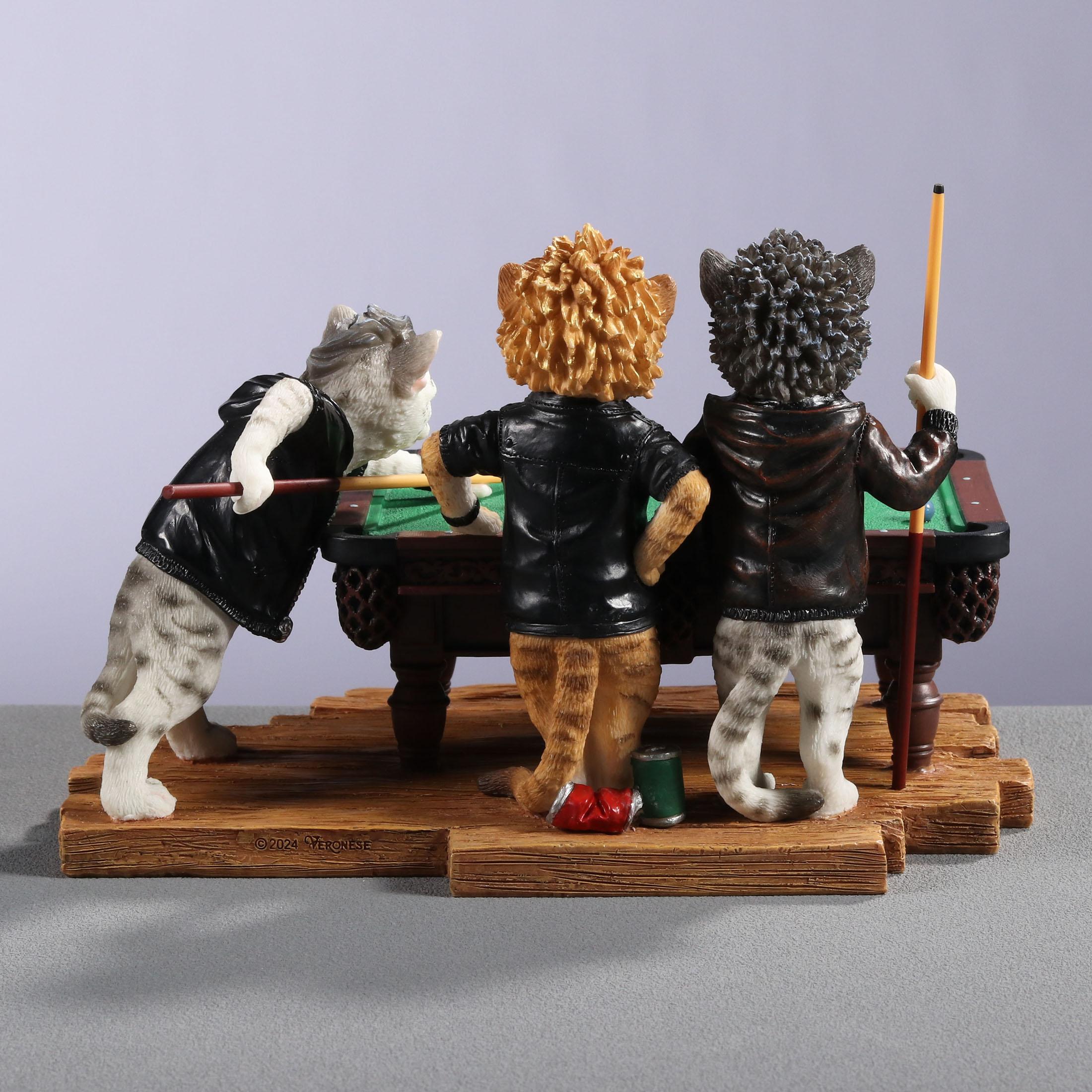 Edgy Cats Playing Pool Figurine (By Veronese) | Gothic Gifts