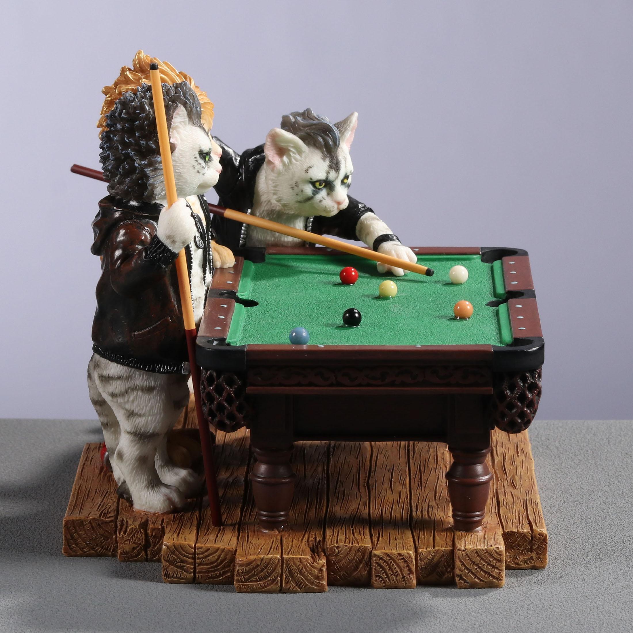 Edgy Cats Playing Pool Figurine (By Veronese) | Gothic Gifts