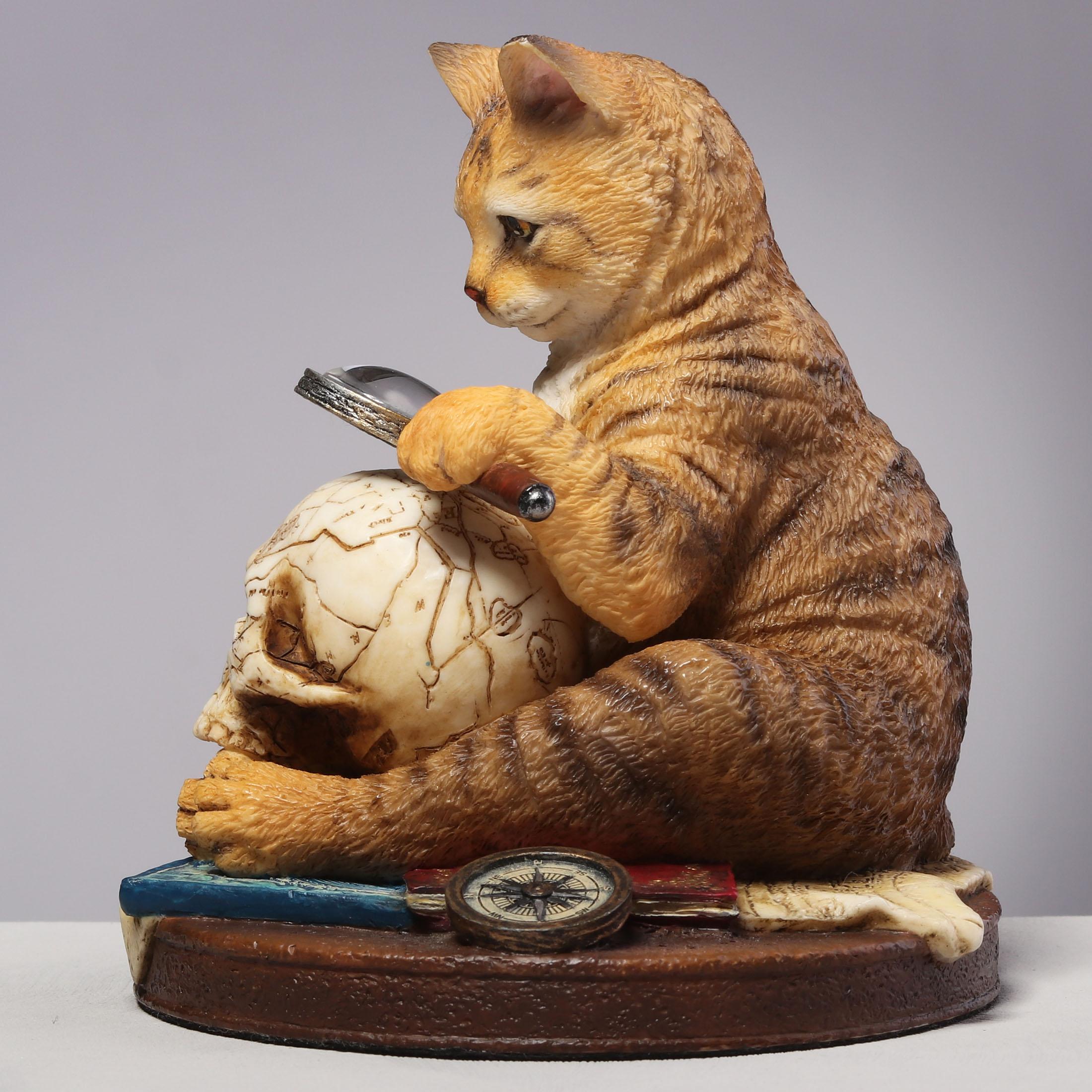 A Real Head Scratcher - Cat Looking at Skull Figurine | Gothic Gifts
