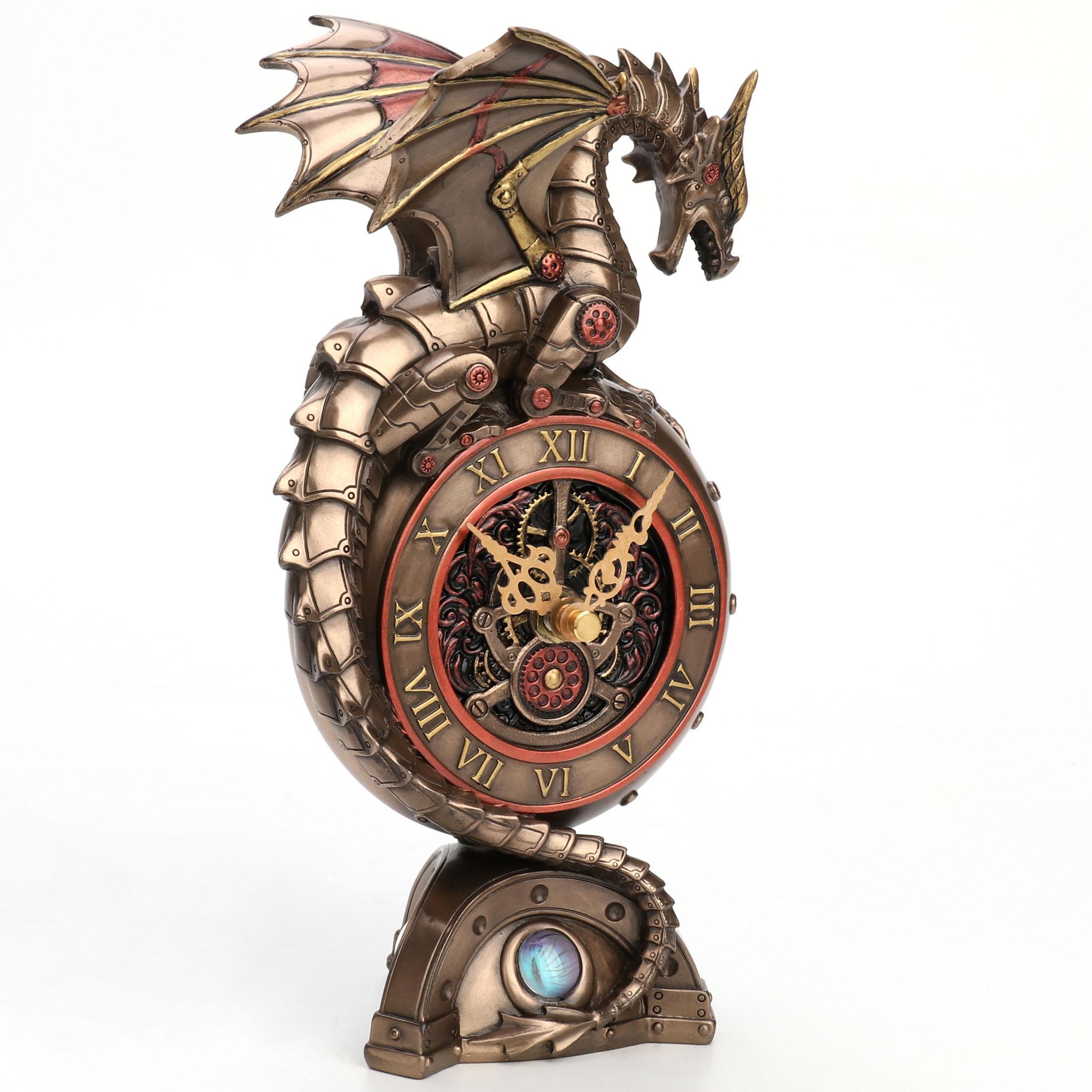 Steampunk Mechanical Dragon Mantel Clock Bronze Figurine (By Veronese ...