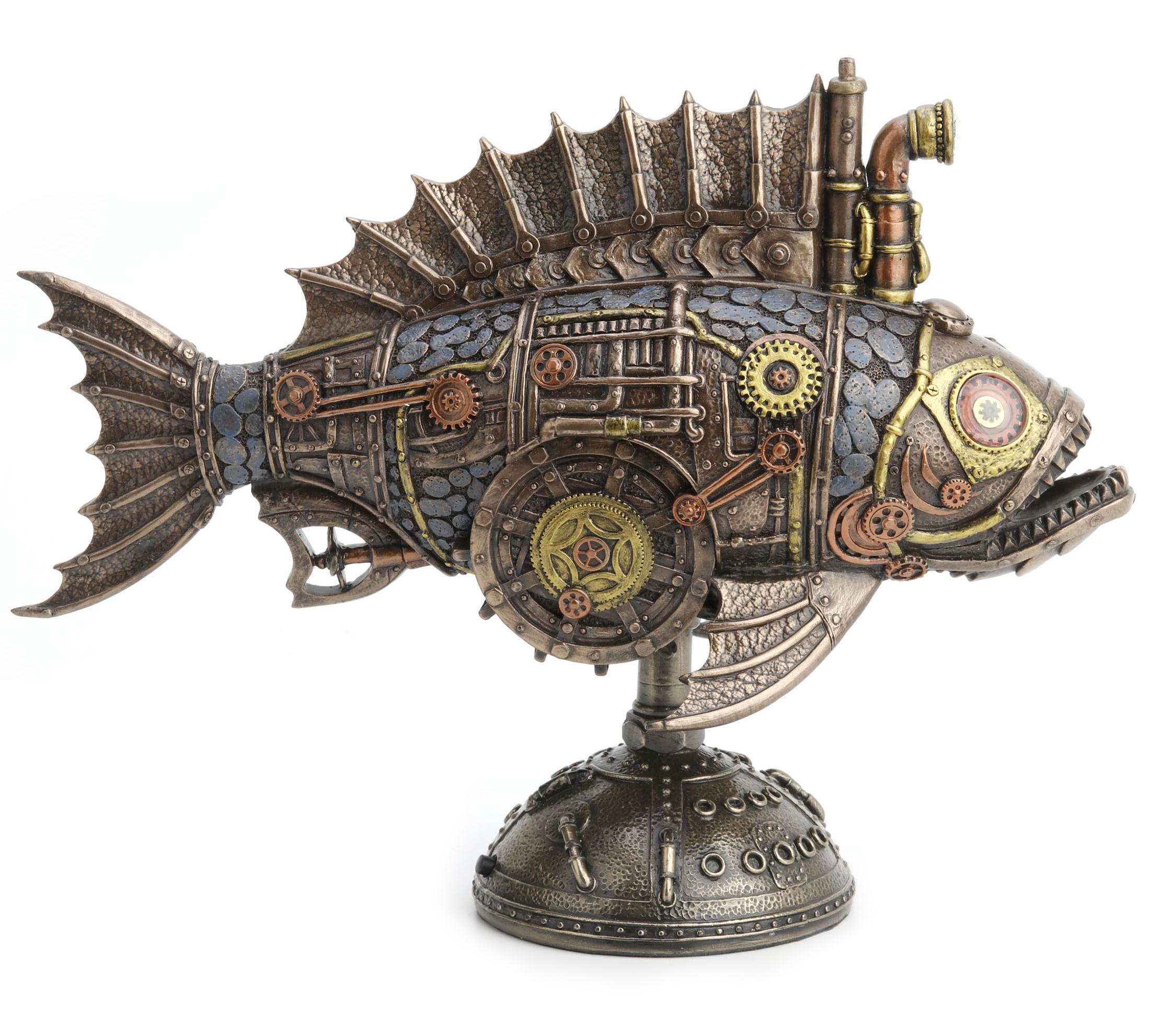 Steampunk Piranha Explorer Submarine 31 Cm Light Beam Feature | Bronze ...