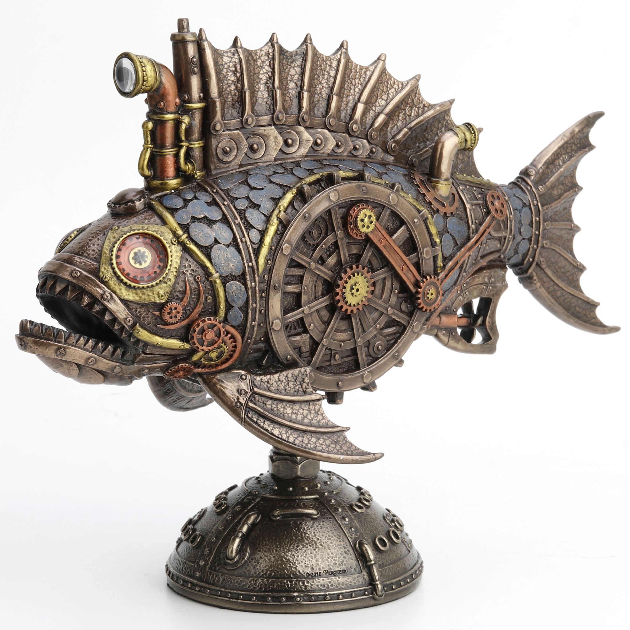 Steampunk Piranha Explorer Submarine 31 Cm Light Beam Feature | Bronze ...