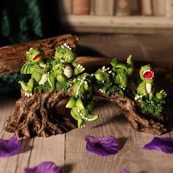Daring Dragonlings Green Baby Dragons on Branch Figurine | Gothic Gifts