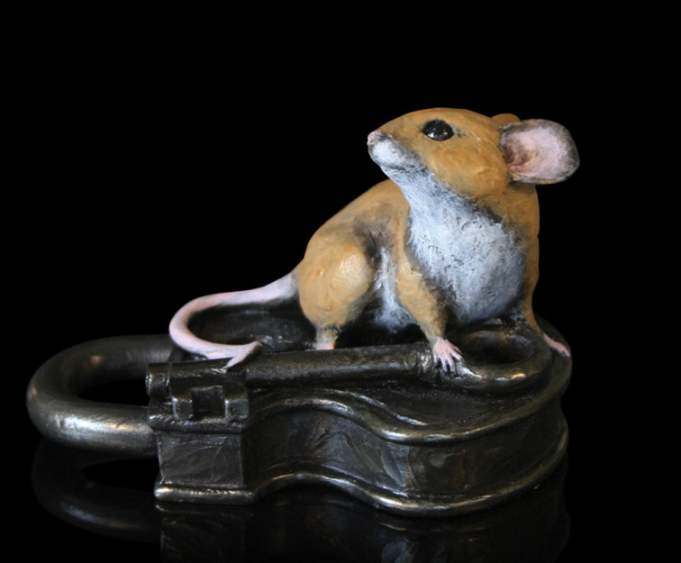 Mouse On Antique Lock Bronze Figurine Michael Simpson | Bronze Gifts