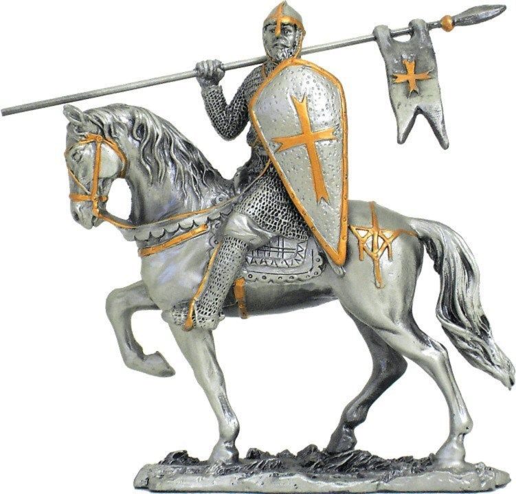 Crusader on Horse with Flag and Shield Pewter Figurine | Gothic Gifts